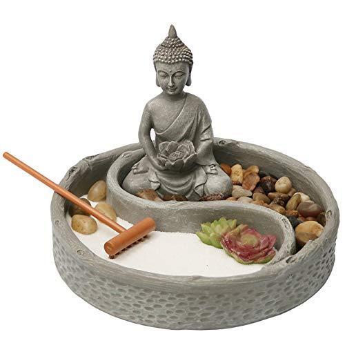 Nature's Mark Mini Zen Garden Kit for Desk with Lotus, Buddha Figures ...