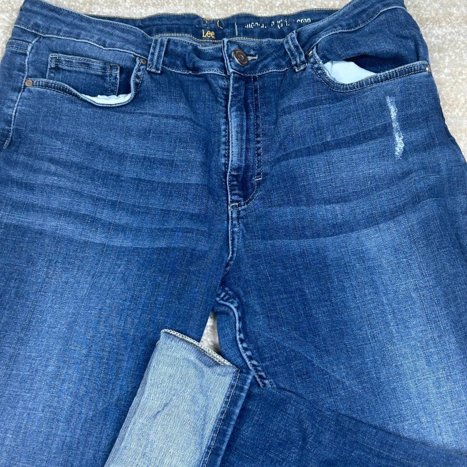 Lee Jeans Womens 14 Slim Straight Dark Wash Stretch Rolled Cuff ...