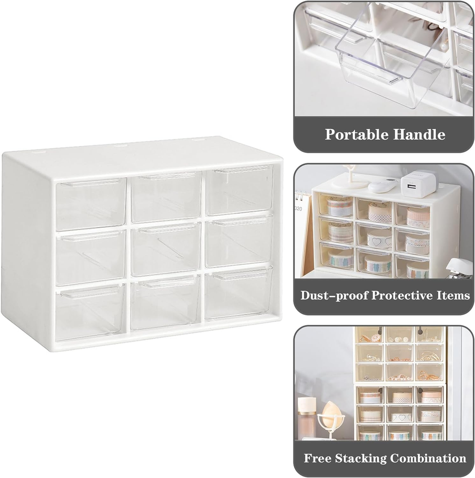 Mini Storage Drawers Small 9 Drawers Organizer Bins Stackable Clear ...