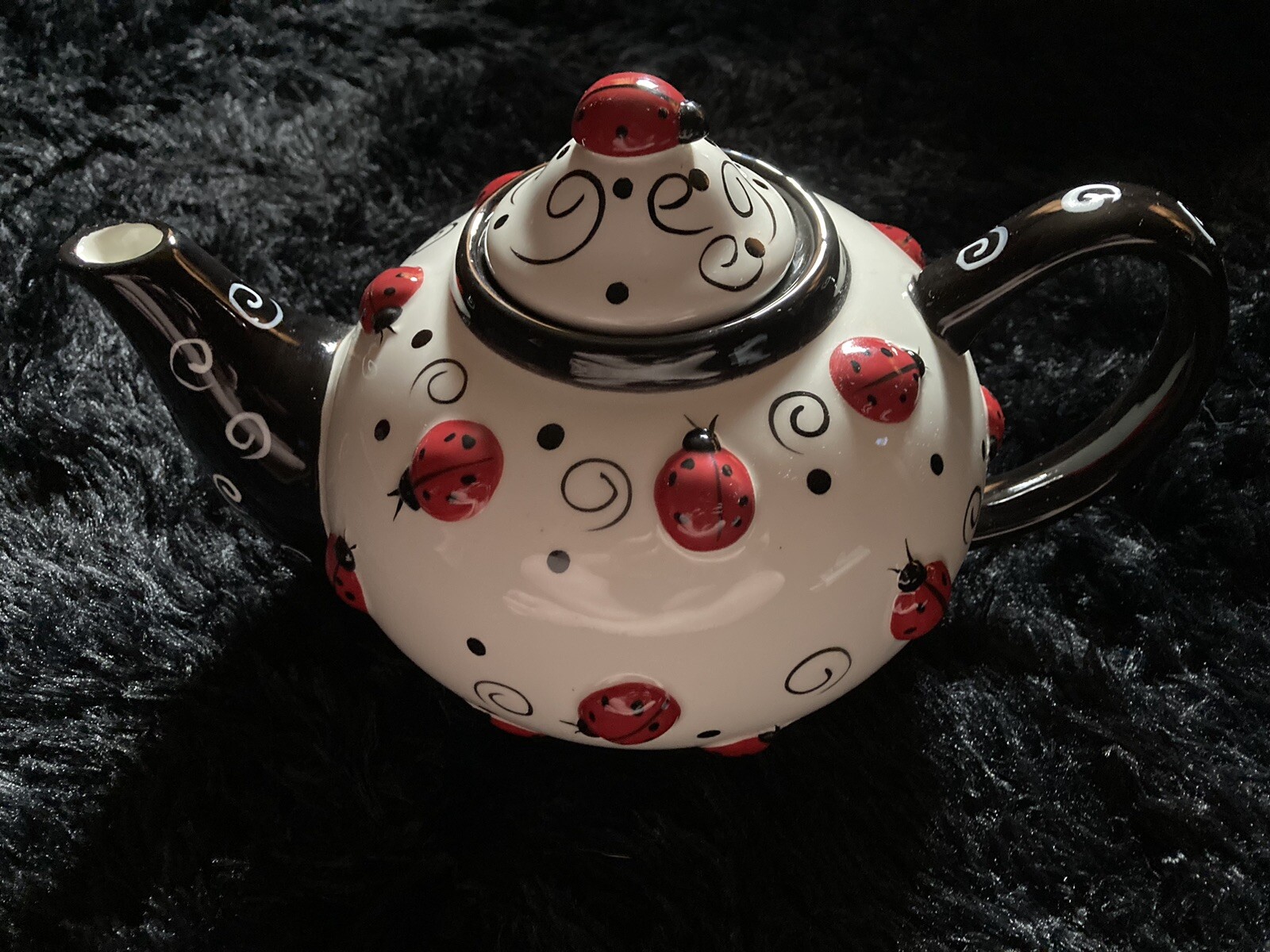 Burton & Burton Ladybug Ceramic Teapot Raised Ladybugs Swirls Hand ...