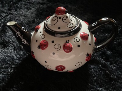 Burton & Burton Ladybug Ceramic Teapot Raised Ladybugs Swirls Hand ...