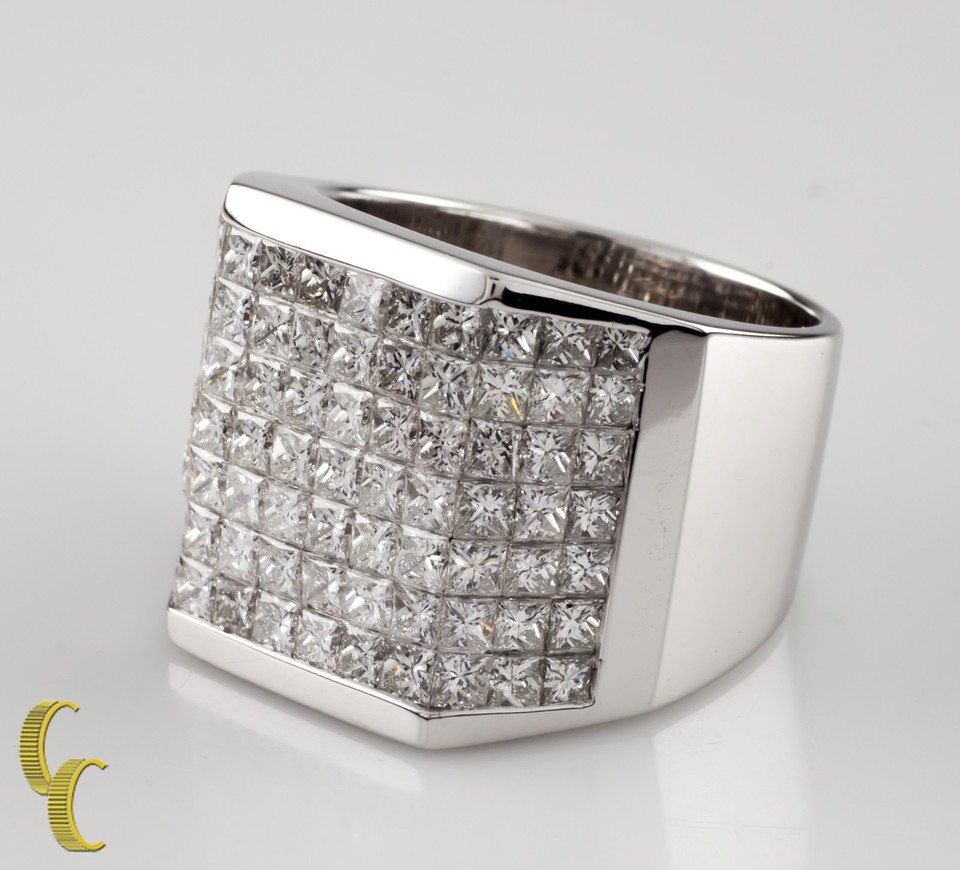 14.00 carat Invisible Setting Diamond 18k White Gold Men's Plaque Ring ...