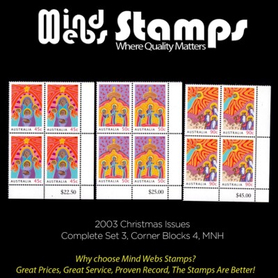 Australian Decimal Stamps 2003 Christmas, Complete Set 3, Corner Blocks ...
