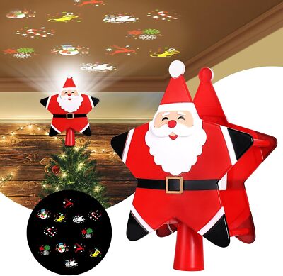 Santa Claus Star Tree Topper Light with 6 Shapes Rotating Projector ...