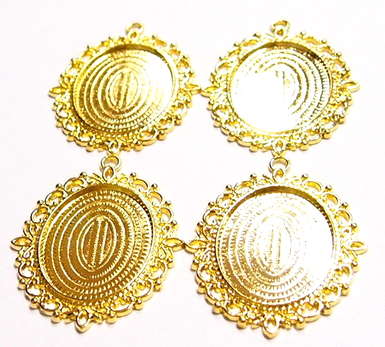 4 of 40x30mm Shiny Gold Victorian Deco Four Loops w/Scallops Pendant ...