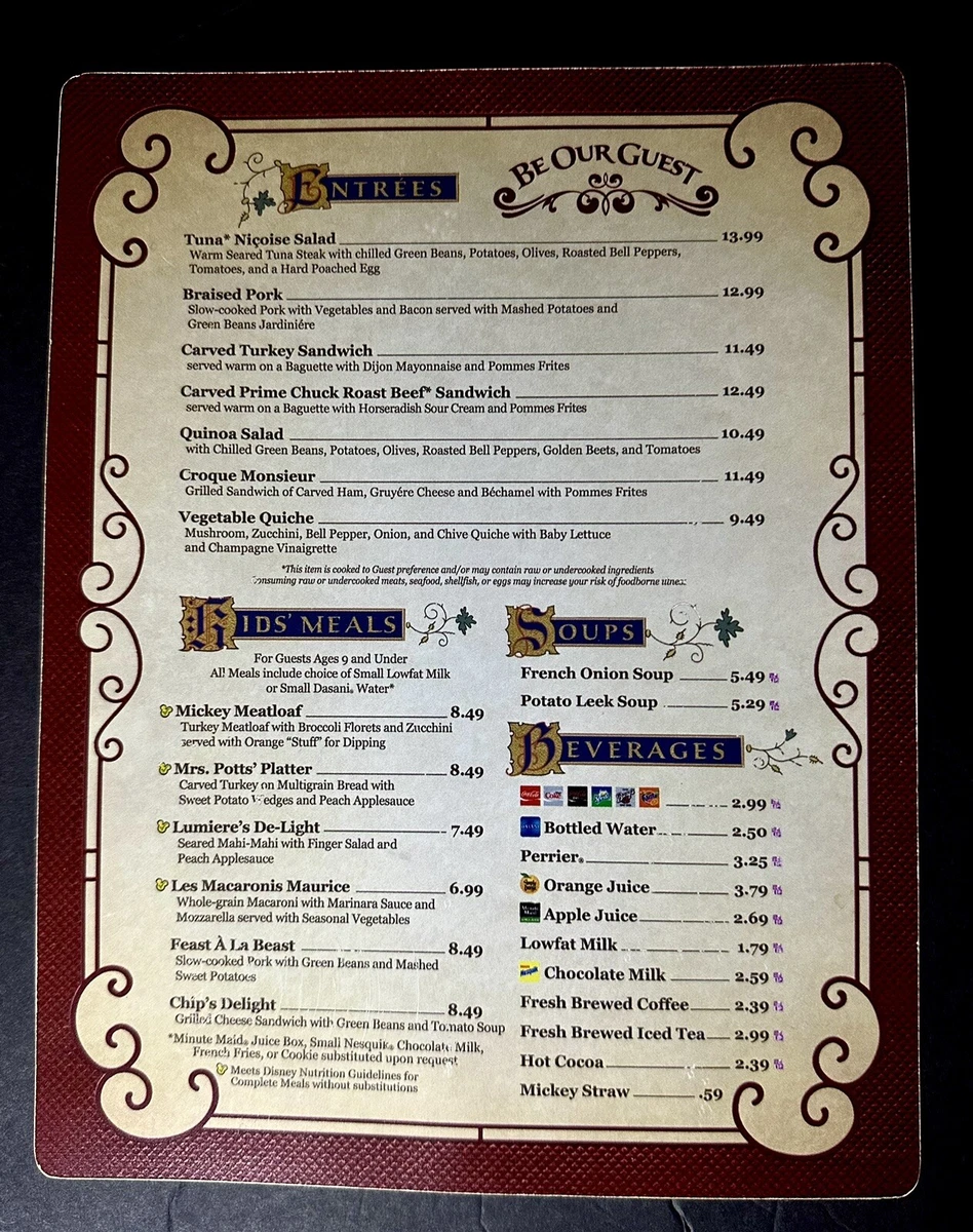 Disney Restaurant Menus