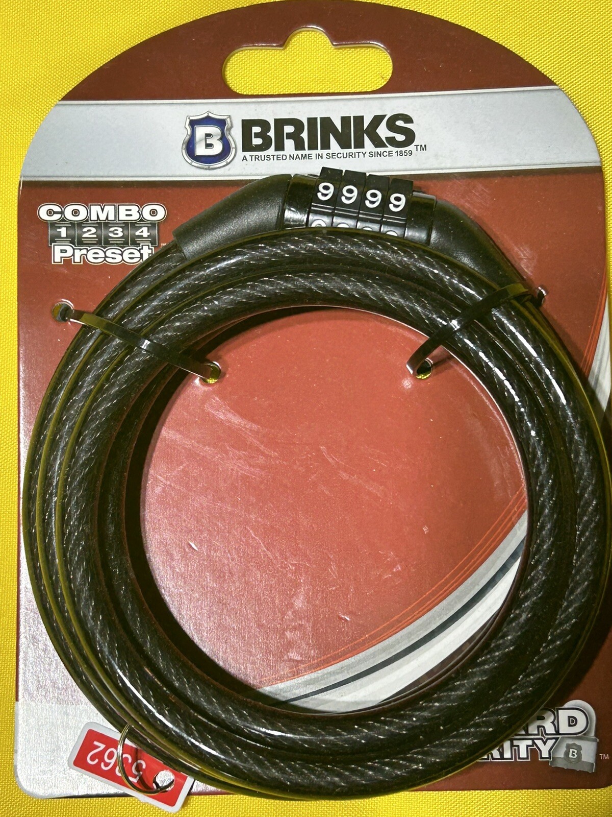 Brink's COMBO 4-DIAL PRESET 5-FT FLEXIBLE STEEL CABLE LOCK 5/16 ...