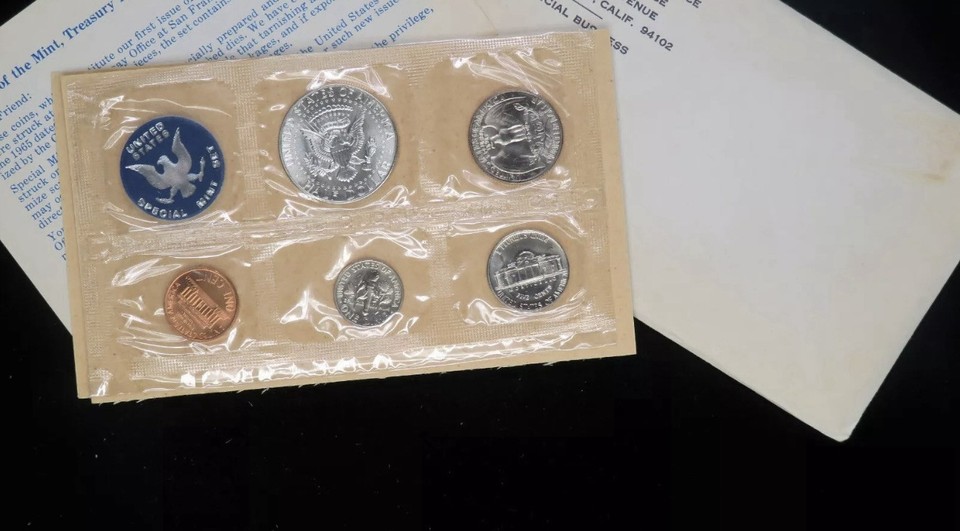 1965 SMS Set Original Envelope 40% Silver Kennedy US Special Mint 5 ...