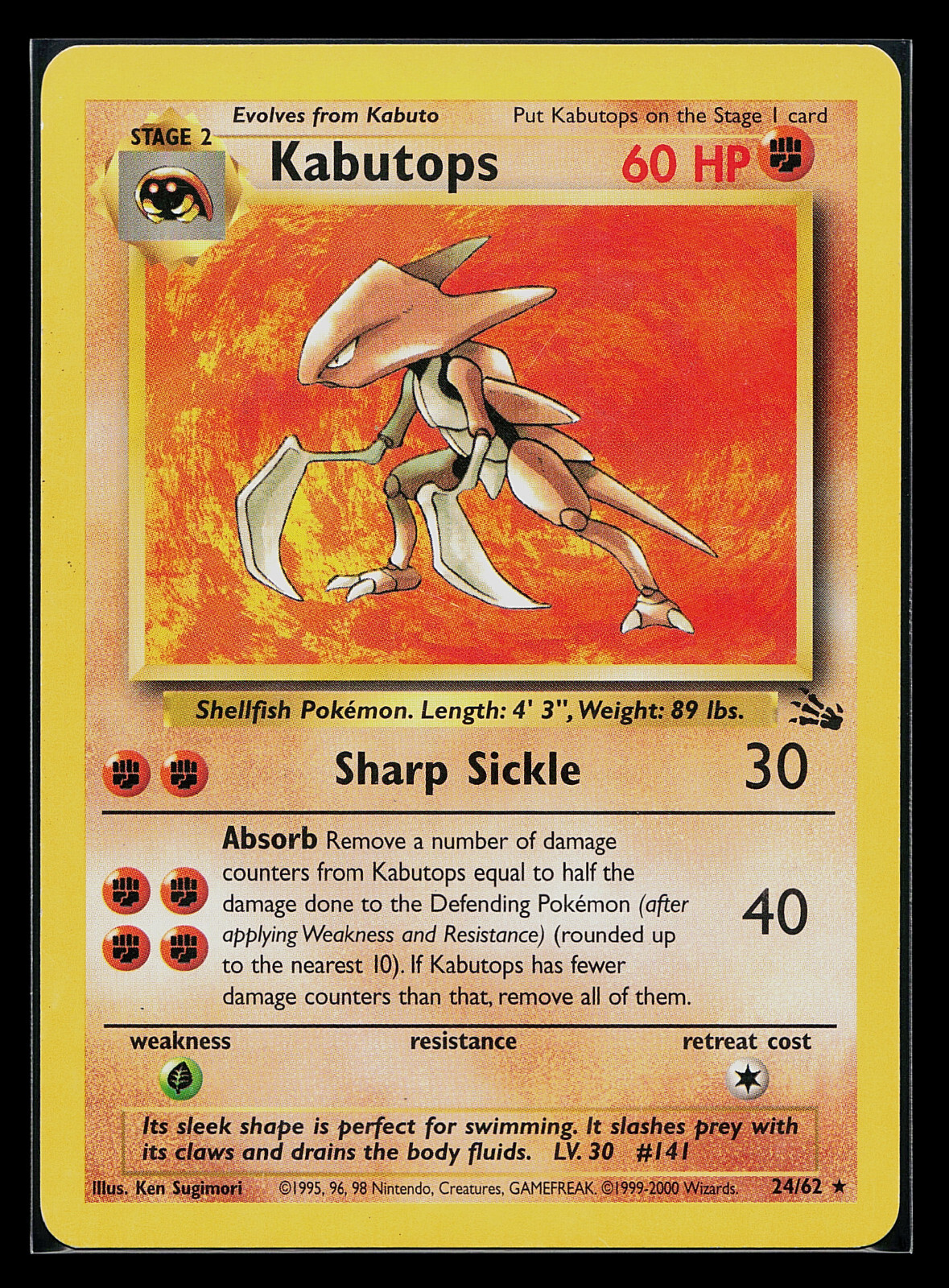 Pokemon Card - Kabutops 24/62 Fossil 1999-2000 Rare Australian Print ...