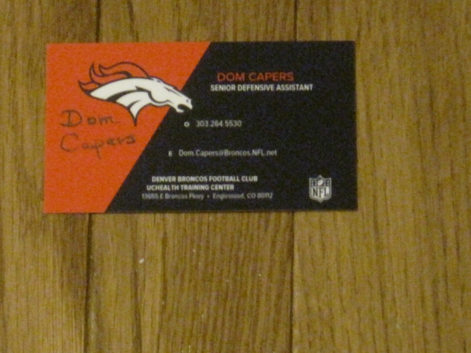 Denver Broncos DOM CAPERS Signed Business Card NFL FOOTBALL AUTOGRAPH ...