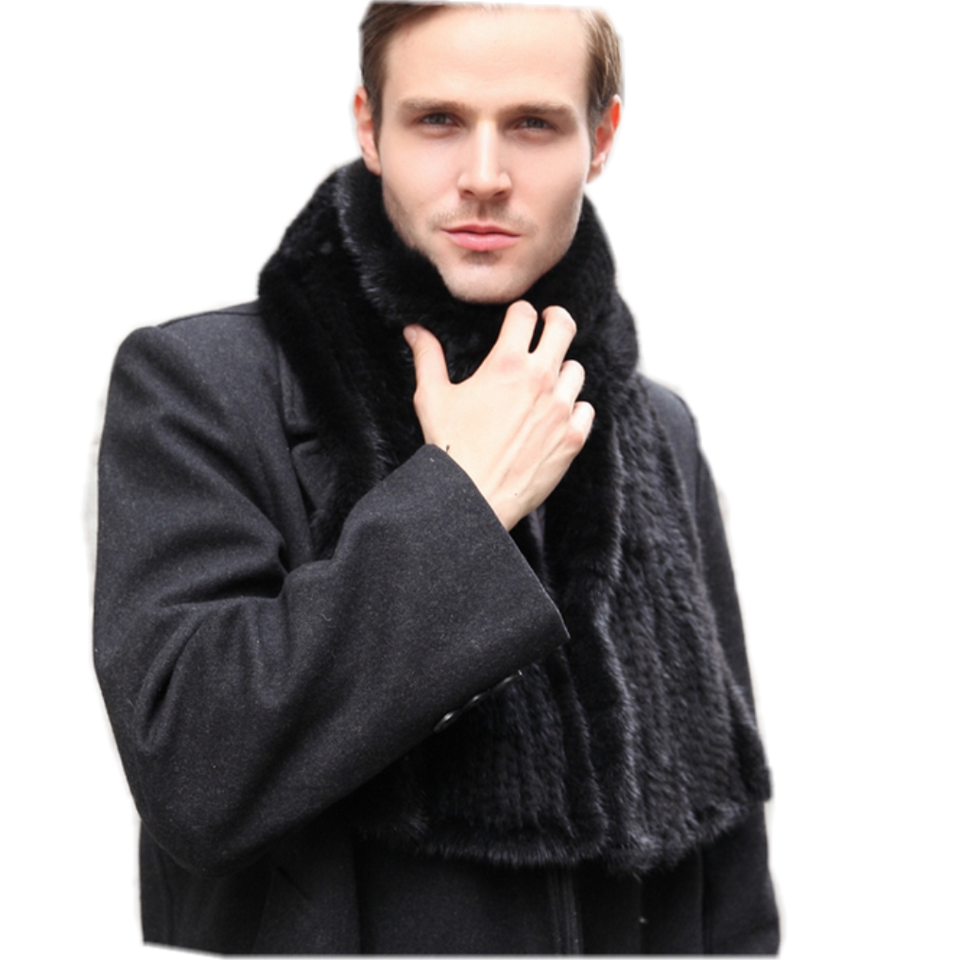 100% Mink Fur Scarves Wraps Men's Handmade Real Mink Fur Collar Scarf ...