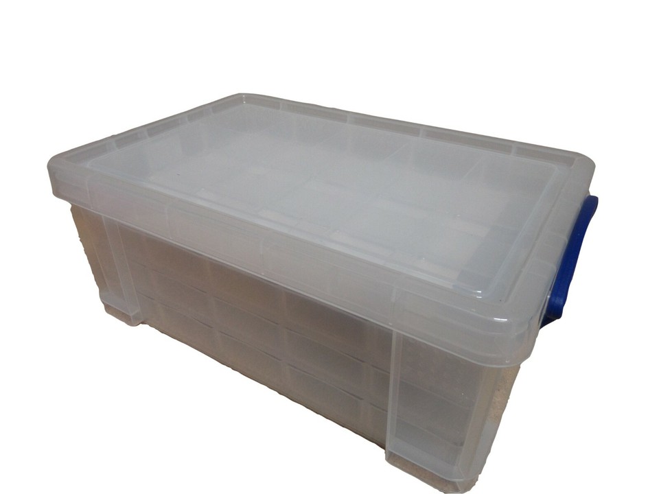 Really Useful 9 Litre A4 Clear Plastic Box With Lid & 4 X Hobby Trays ...