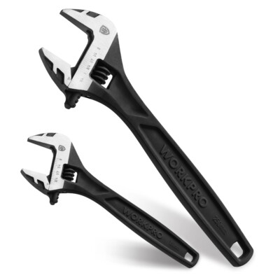 WORKPRO 2PC Adjustable Wrench Set 6" 10" Wide Jaw Wrench with Metric ...