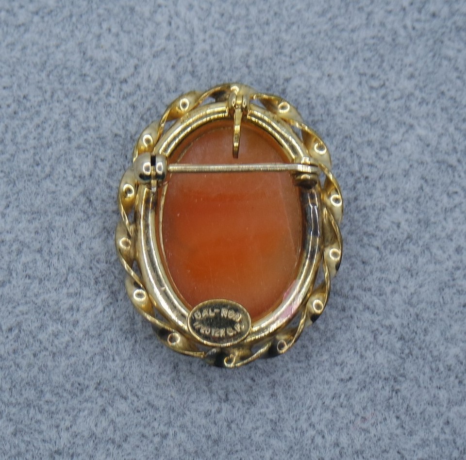 VINTAGE SIGNED BAL-RON 12K GF GOLD CARVED SHELL CAMEO PIN BROOCH ...