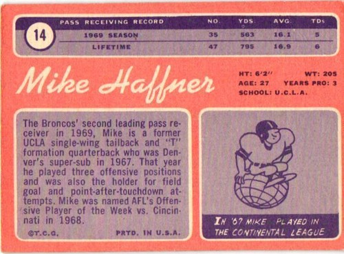 MIKE HAFFNER 1970 Topps Football #14 FREE SHIPPING B7R2S2P20 | eBay