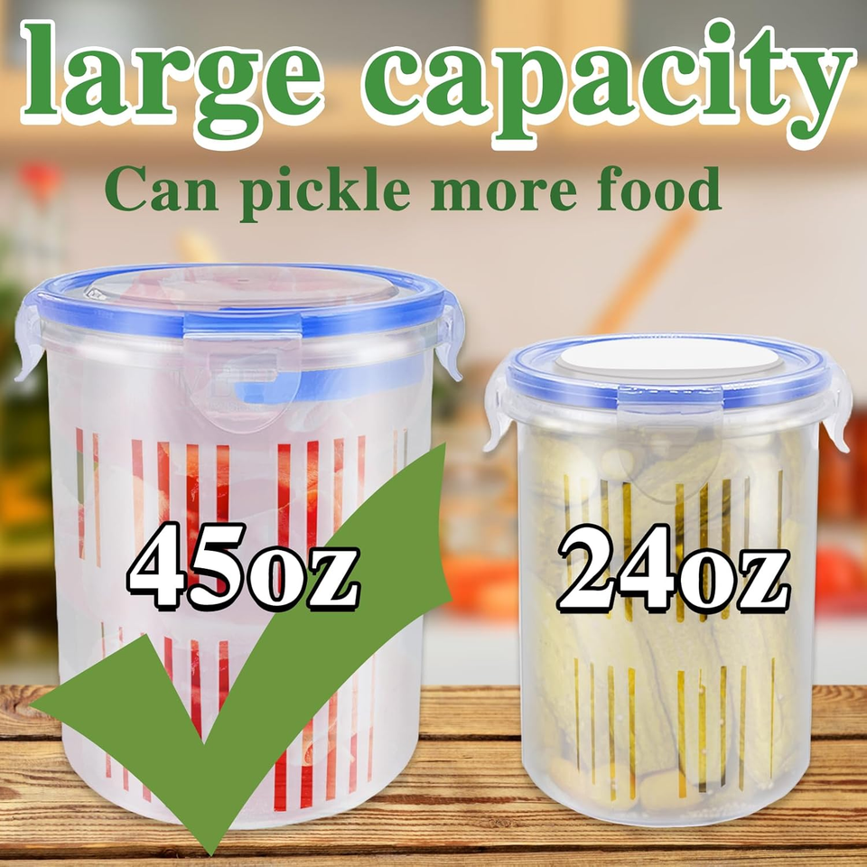 2 Pcs Pickle Jar with Strainer,45 Oz Large Pickle Jar Container Leak ...