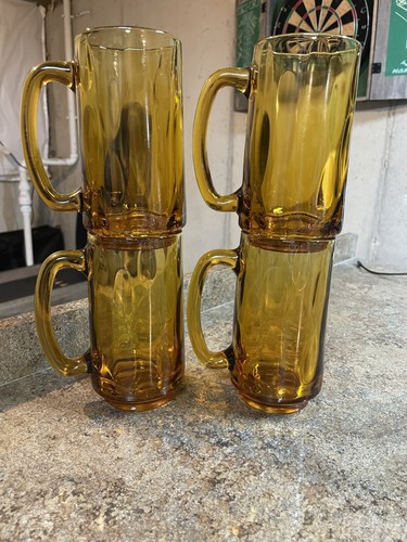 Rare Set of 4 Vintage Amber Glass Hazel Atlas Mugs | eBay