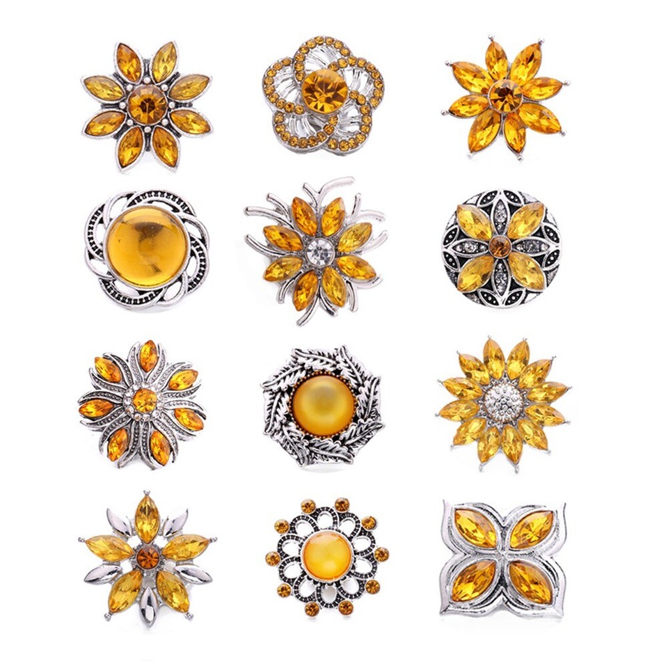 12pcs Color Combination 18mm Snap Button Top Rhinestone Snap Charms ...