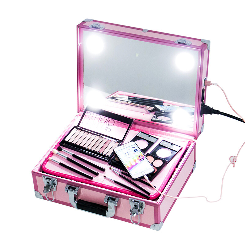 Recharge Cosmetic Box Aluminum Makeup Artist Train Case with LED Light ...