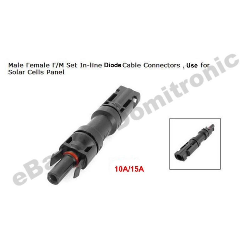 Male to Female F/M Set In-line Diode Solar Panel Cable Connector 15A ...