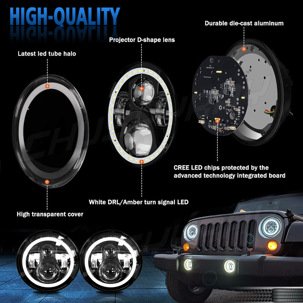 Pair 7inch H6024 LED Headlights Halo Angel Eye For 90-97 Mazda NA Miata ...