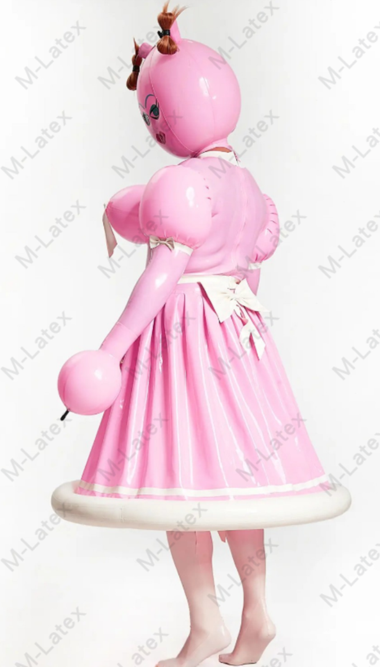 Latex Gummi inflated cosplay maid Outfits dress hood apron customized ...