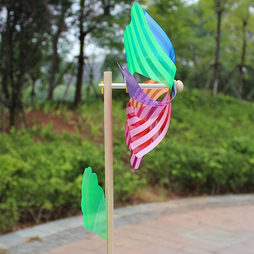18cm Wood Handheld Plastic Windmill Dot Striped Colorful Wooden Pole ...