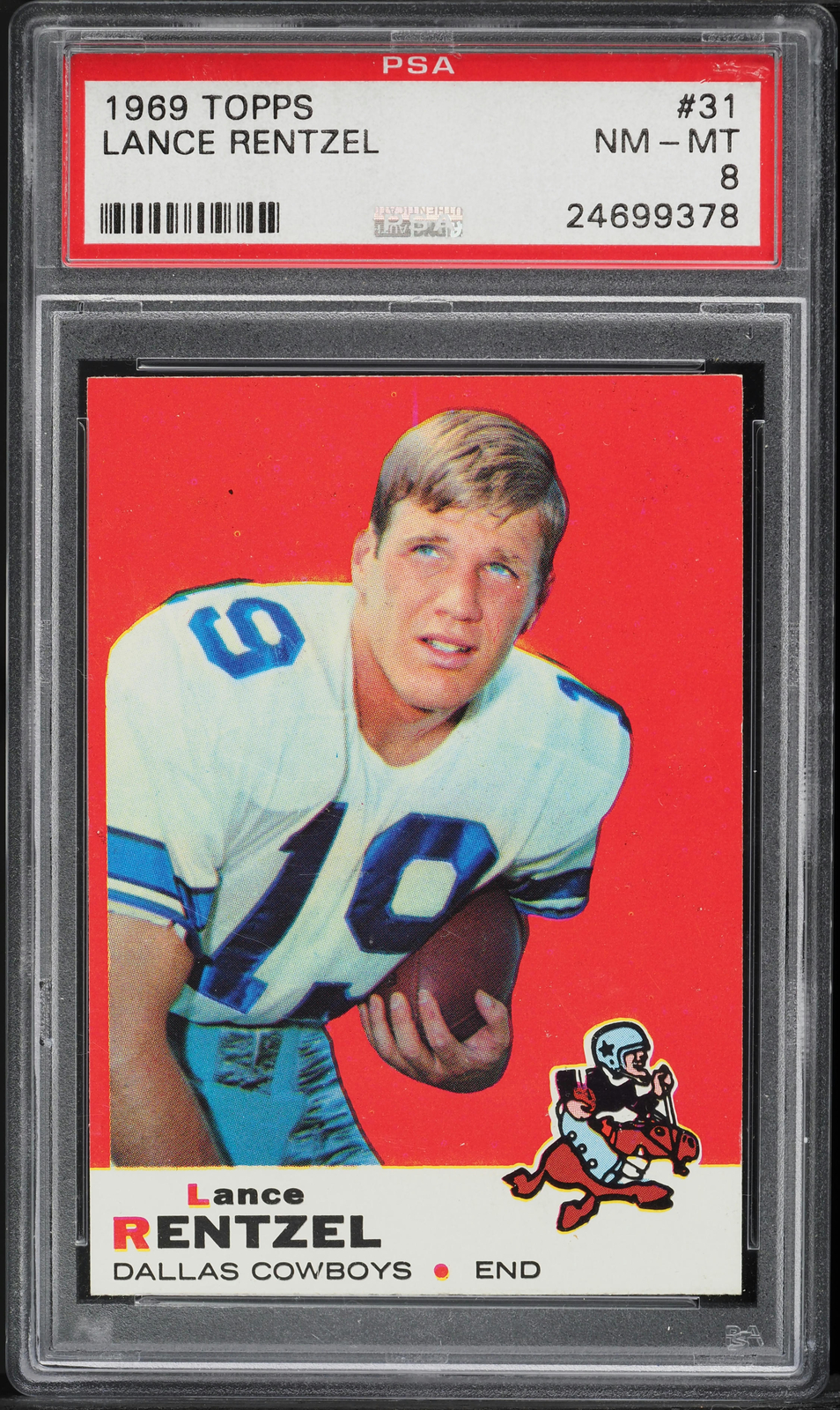 1969 Topps FB Card # 31 Lance Rentzel Dallas Cowboys ROOKIE RC PSA 8 NM ...