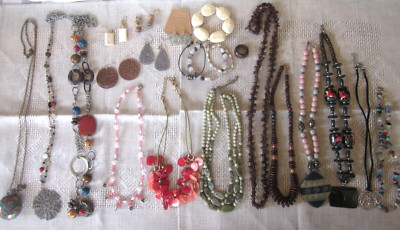 Boho Earthy Jewelry Lot-VTG 2 MOD-Necklaces-Bracelets-Pierced Earrings ...