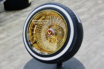15x10" All Gold 100 Spoke Wire Wheels Low Profile Whitewall Tires Set ...