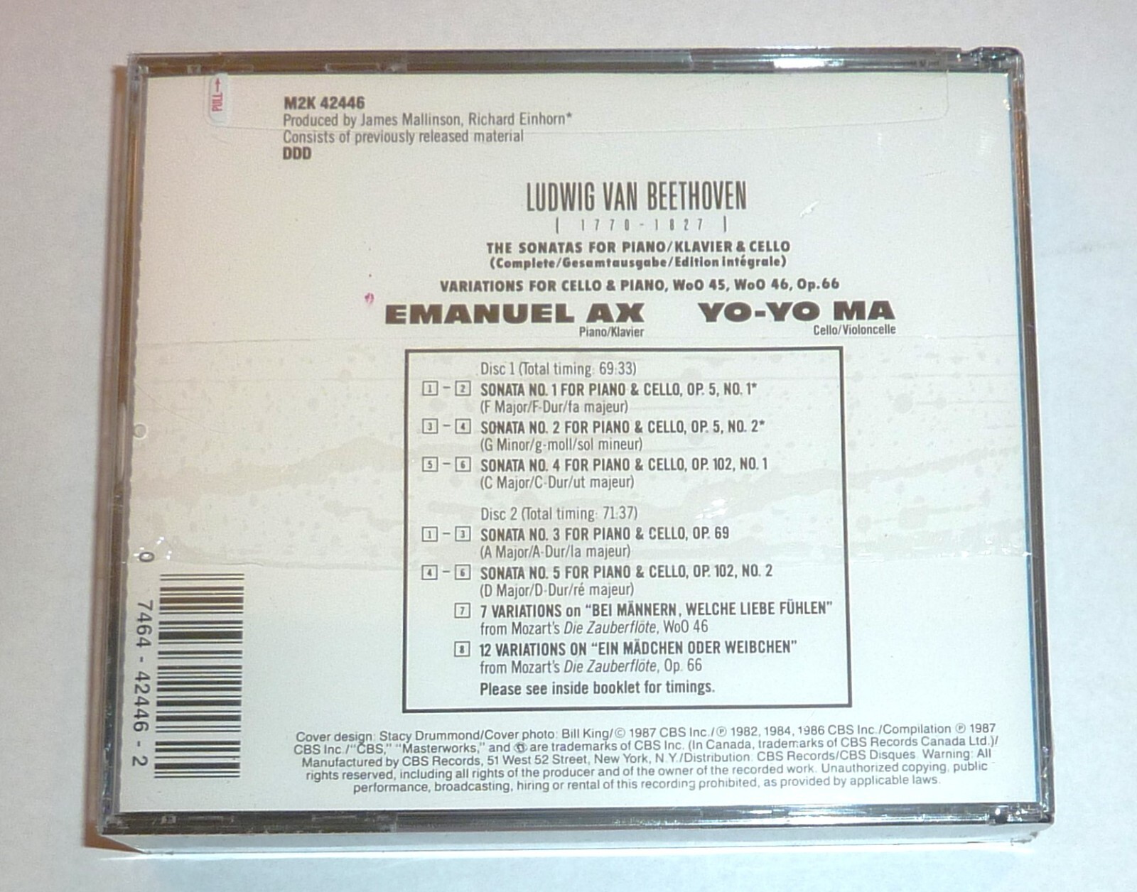 "STILL SEALED" 2 x CD by YO-YO MA & EMANUEL AX "BEETHOVEN" (1987 ...