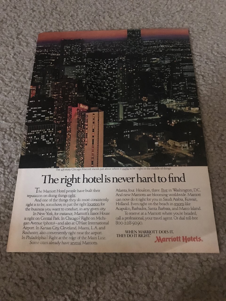 Vintage 1980 CHICAGO MARRIOTT HOTEL Print Ad 45-STORY HOTEL | eBay