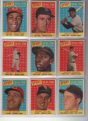 1958 Topp's ALL-STAR COMPLETE SET (#475 to #495) - Mantle, Mays, Aaron ...