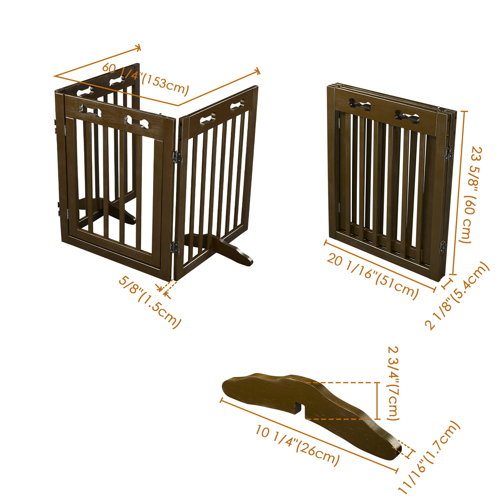 24"/36" Folding Wood Dog Gate Pet Fence Free Standing Barrier with Door ...