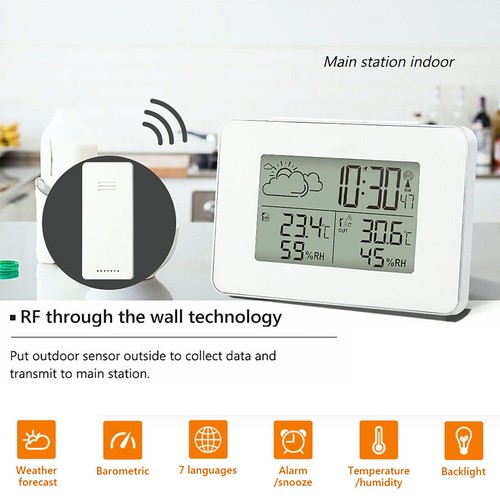 Wireless Weather Station Indoor & Outdoor Digital LCD Clock Thermometer ...
