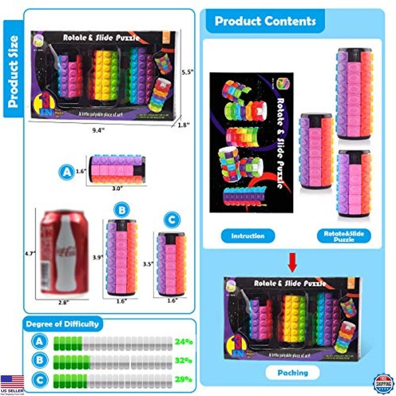 R.Y.TOYS Rotate & Slide Puzzle - Fidget Toy, 8 Colors, 4-8 Layers ...