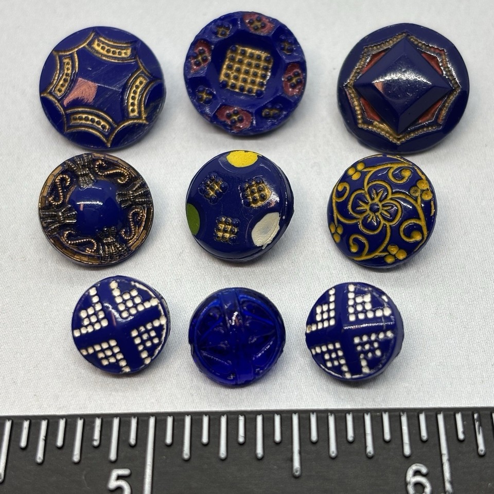 Vintage Cobalt Blue Glass Button Lot Small & Dimi Paint DF | eBay
