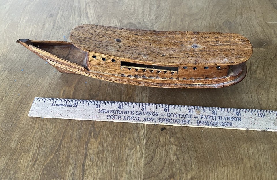 vintage wood boat long hand carved built folk art craft 9 1/2 inches ...