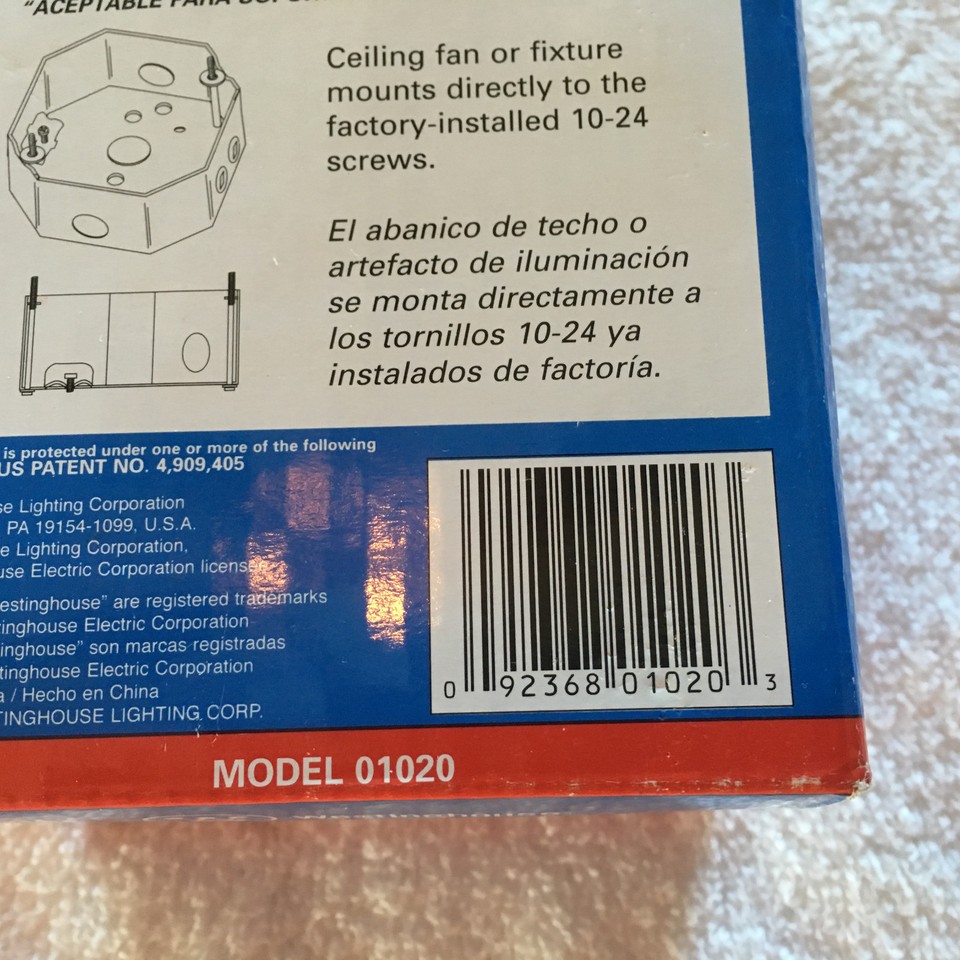 WESTINGHOUSE SAF-T-BOX 01020 FAN & FIXTURE SUPPORT BOX 1-1/2" DEEP ...
