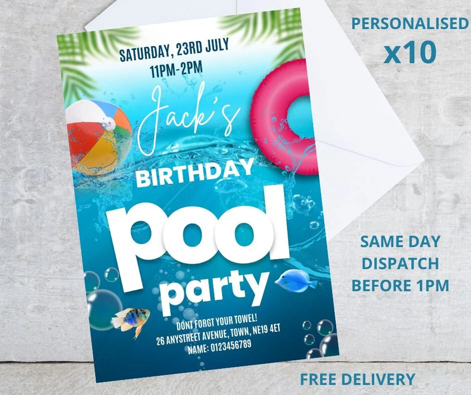 Pool Party Personalized Invitations