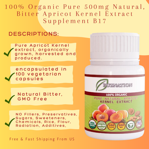 100% Organic Pure 500mg Natural, Bitter Apricot Kernel Extract ...