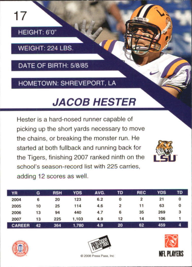 2008 Press Pass SE - #17 Jacob Hester (RC) for sale online | eBay