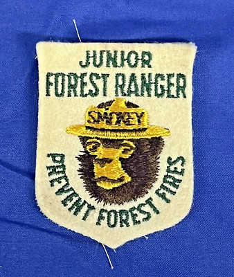 Vintage JUNIOR FOREST RANGER Smokey the Bear FELT PATCH Prevent Forest ...