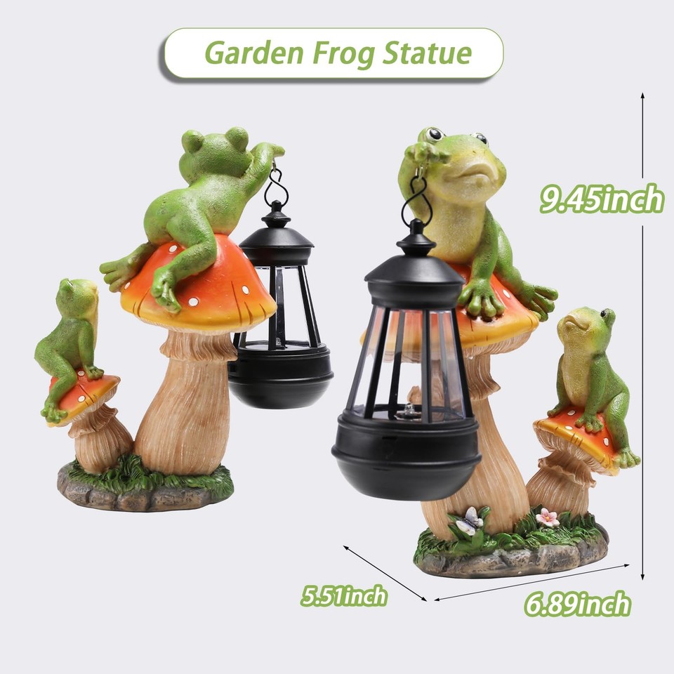 Garden Frogs Statue, Large Funny Frogs Figurine Climbing On Mushroom ...