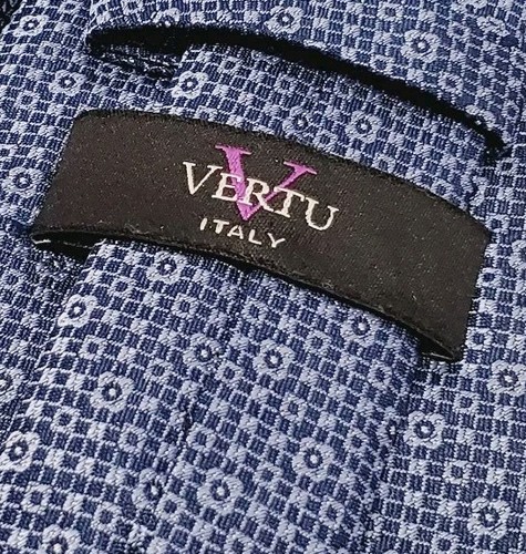 Vertu Necktie Blue Geometric Pattern Men's Silk Neck Tie Made in Italy ...