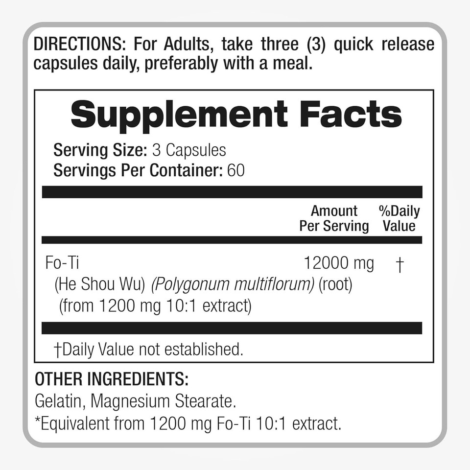 FO-TI 12000mg/Foti 12000mg He-Shou-Wu Root 180Caps Polygonum multiflor ...