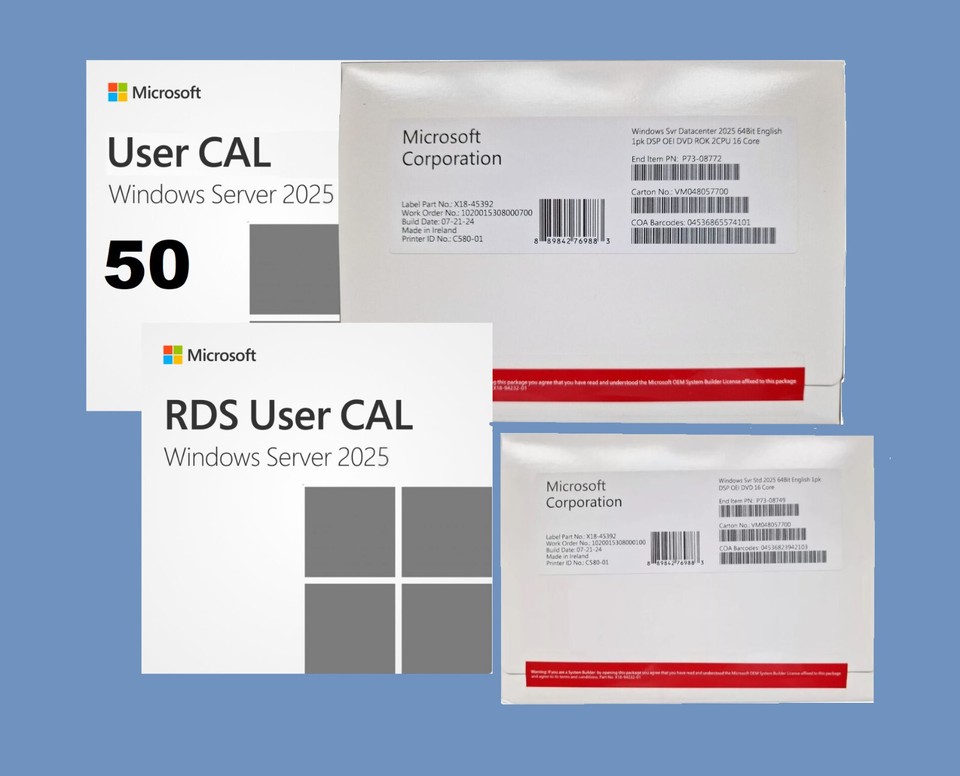 Windows Server 2025 Standard | Datacenter 16 48 Core DVD OEM Pack + RDS ...