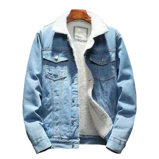 Winter Warm Mens Fleece Lined Denim Jacket Wool Sherpa Trucker Coat ...