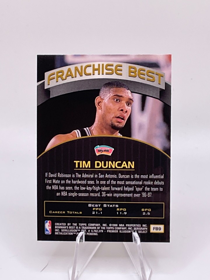 Tim Duncan 1998-99 Bowman's Best Franchise Best #FB9 San Antonio Spurs ...