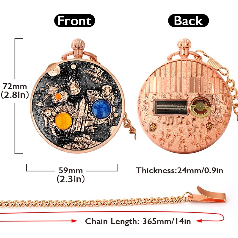 Creative Musical Pocket Watches Space Station Quartz Fob Watch Pendant ...